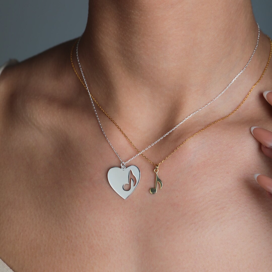 Personalized Couple Necklace: Musical Note & Heart Pendant Set - Etsy