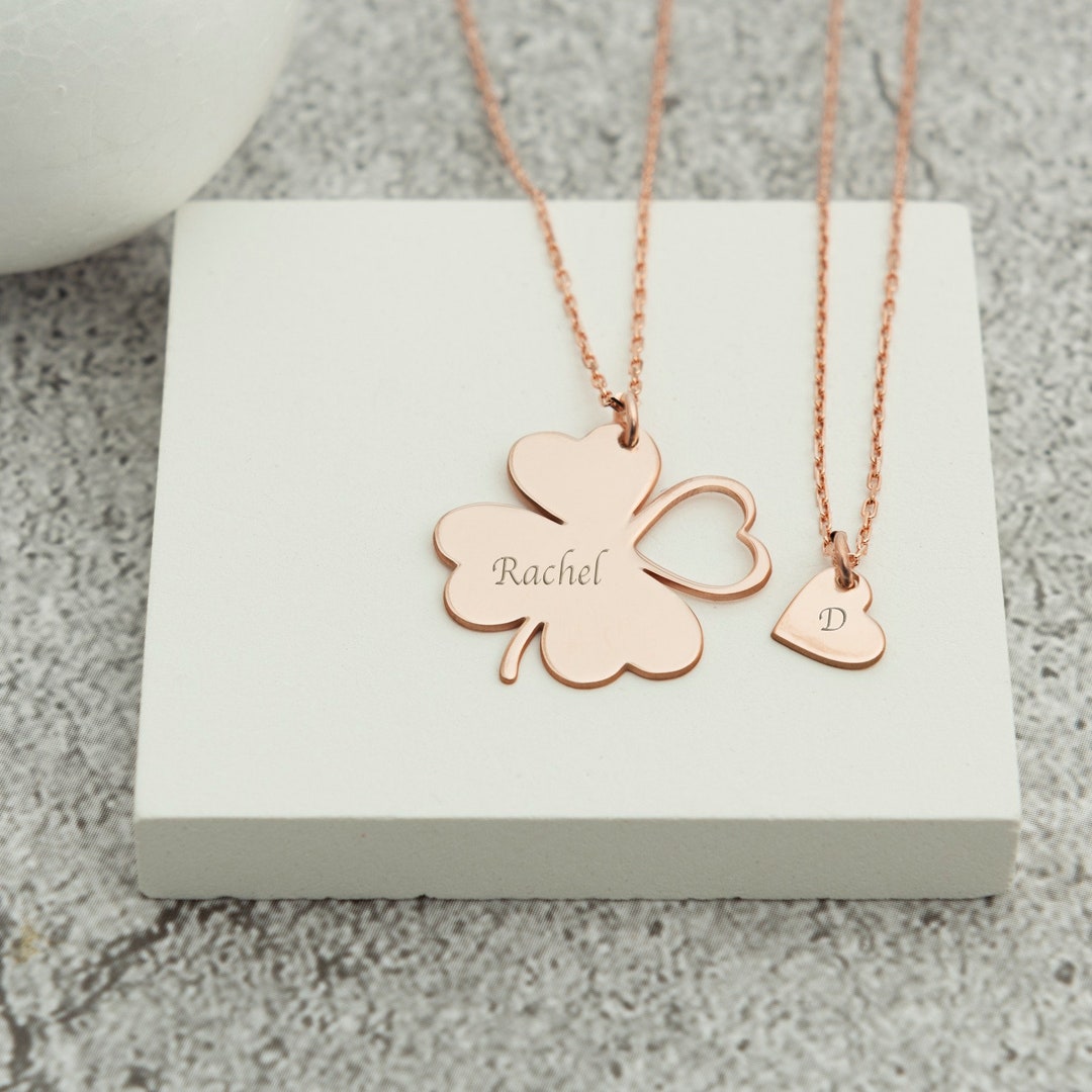 Personalised Clover Necklace, Mother Daughter Necklace, Couple Matching ...