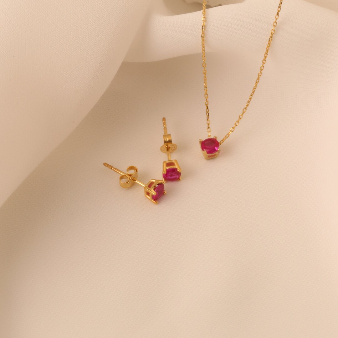 Ruby Diamond Jewelry Set Tiny Red Ruby Choker Earrings Jewelry Set Ruby ...