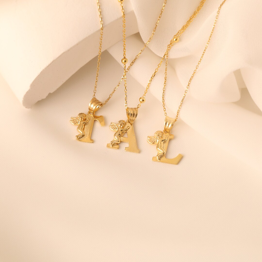 Gold Angel Initial Necklace: Personalized Letter, Sterling Silver - Etsy