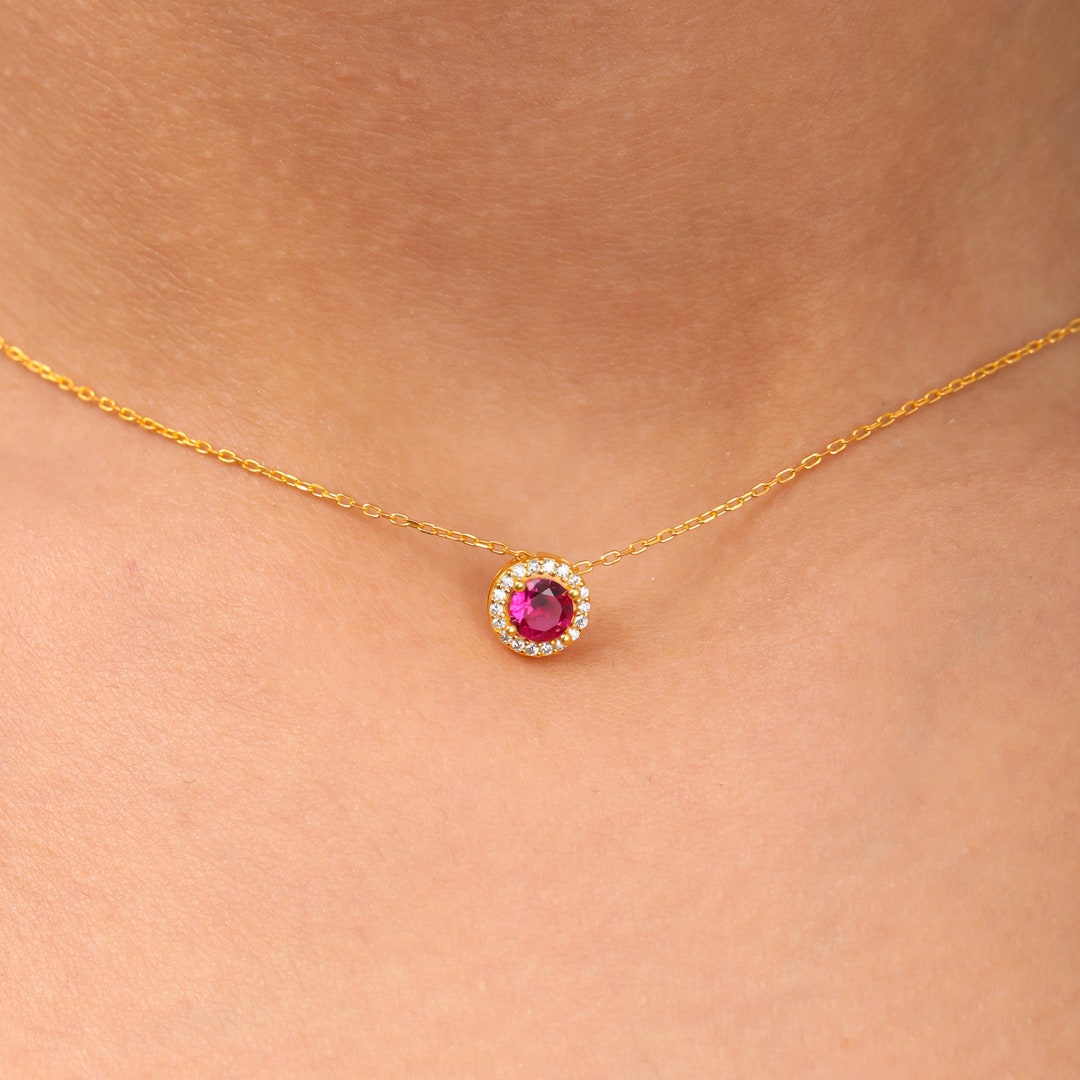 Halo Red Ruby CZ Jewelry Set: Sterling Silver Necklace & Earrings - Etsy