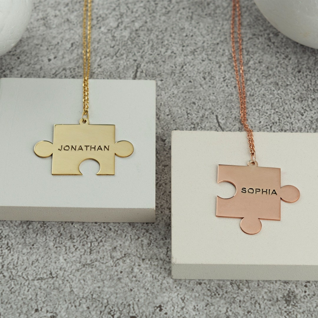 Personalized Puzzle Necklace Set: Sterling Silver Matching Couple ...