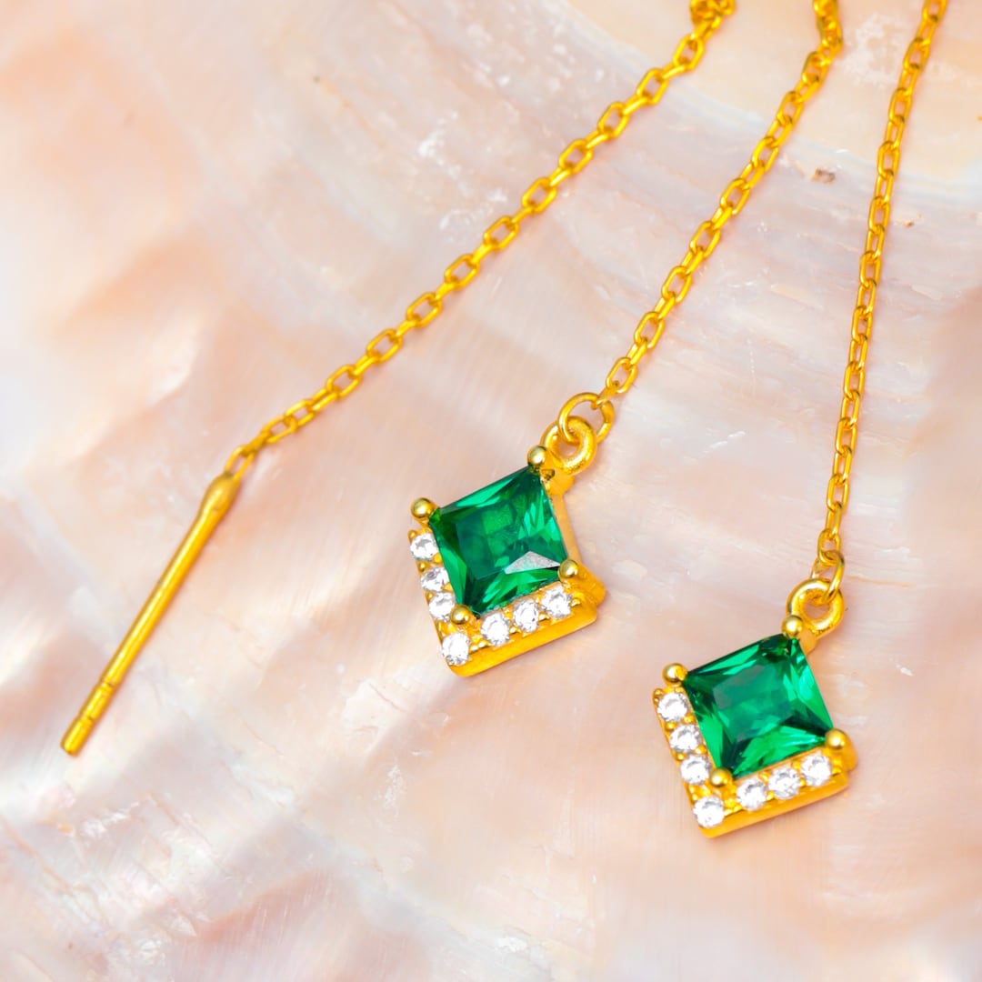 Emerald Green Square Jewelry Set, Emerald Necklace and Earrings Set ...