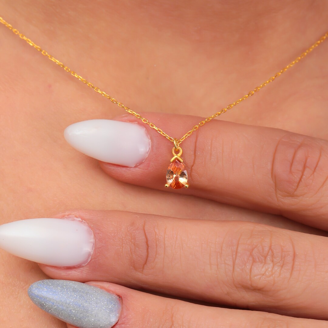Champagne CZ Teardrop Necklace: 925 Sterling Silver, Elegant Dainty ...