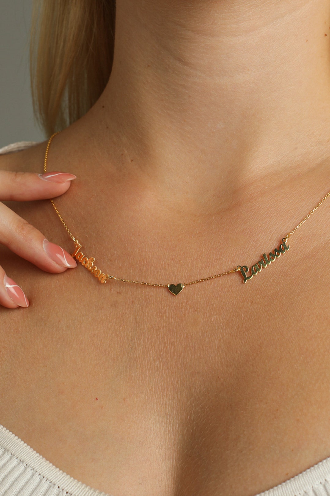 Gold Two Name Plate Necklace, Double Name Plated Necklace, Multiple ...