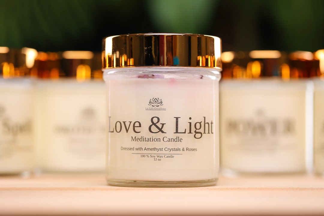 Love and Light Meditation Candle, Scented Candle, Infused With Crystals ...