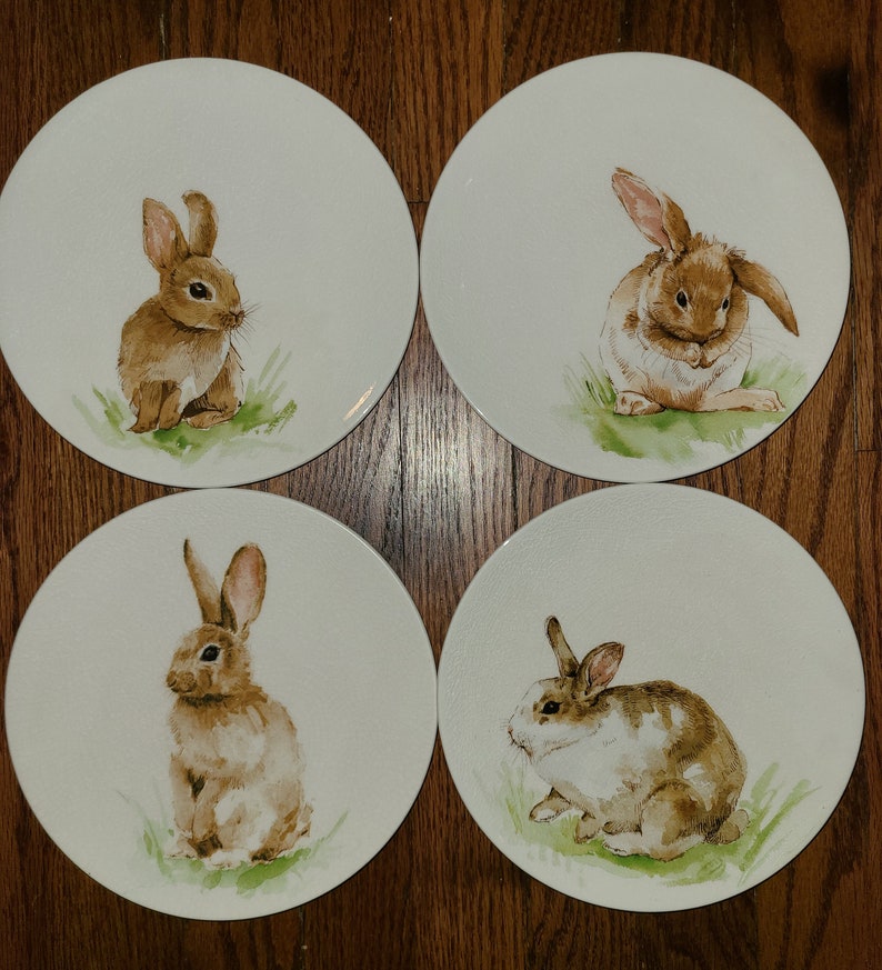 Set of 4 Pottery Barn Pasture Bunny Rabbit Salad Dessert Plates 8 - Etsy