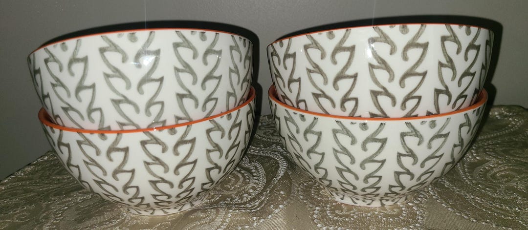Set 4 Baum TANGIER 5.5" Soup Cereal Bowls Orange Gray - Etsy