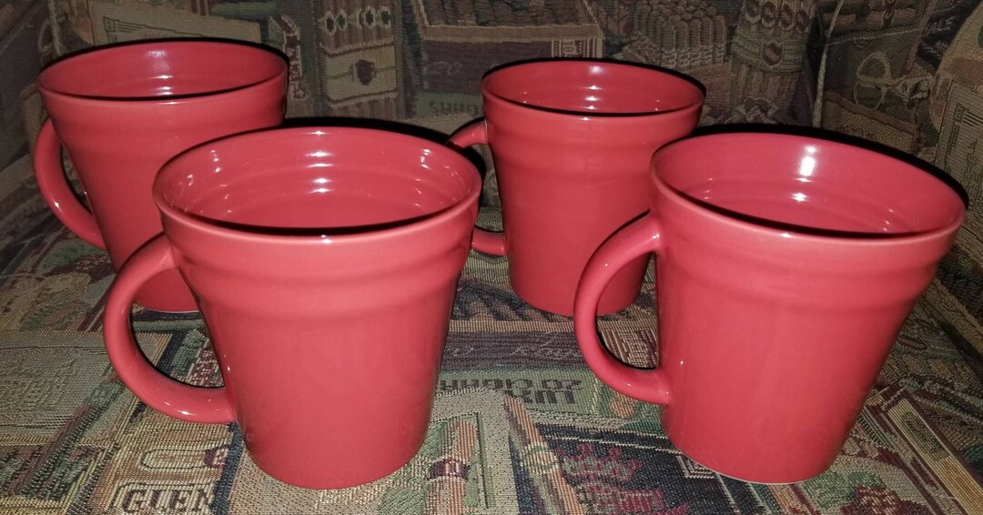 Set of 4 Rachael Rachel Ray Coffee Mugs Double Ridge Red 4" Tall 12oz ...