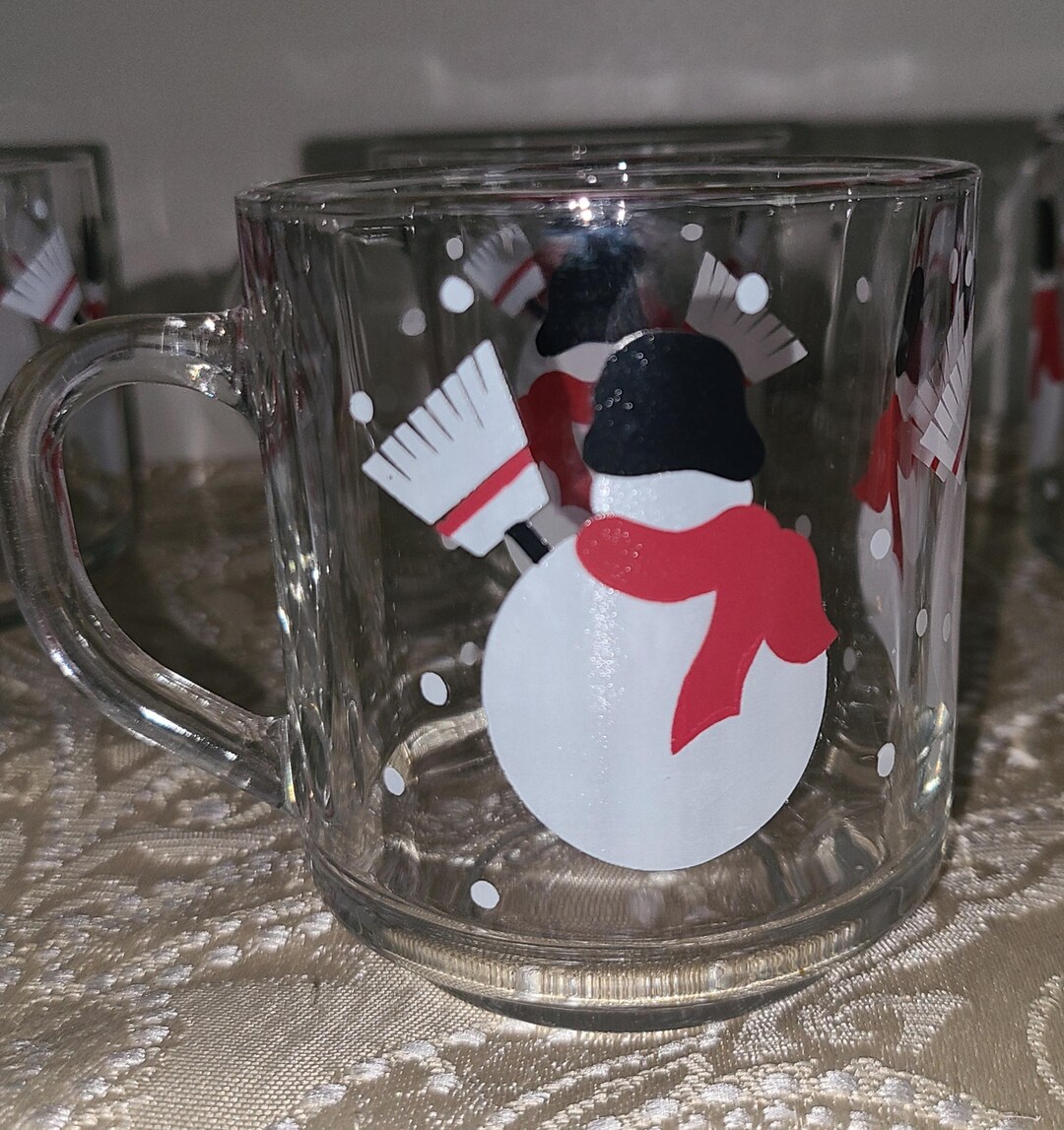 Set of 6 Crate & Barrel USA Luminarc Snowmen Glass Mugs Clear - Etsy