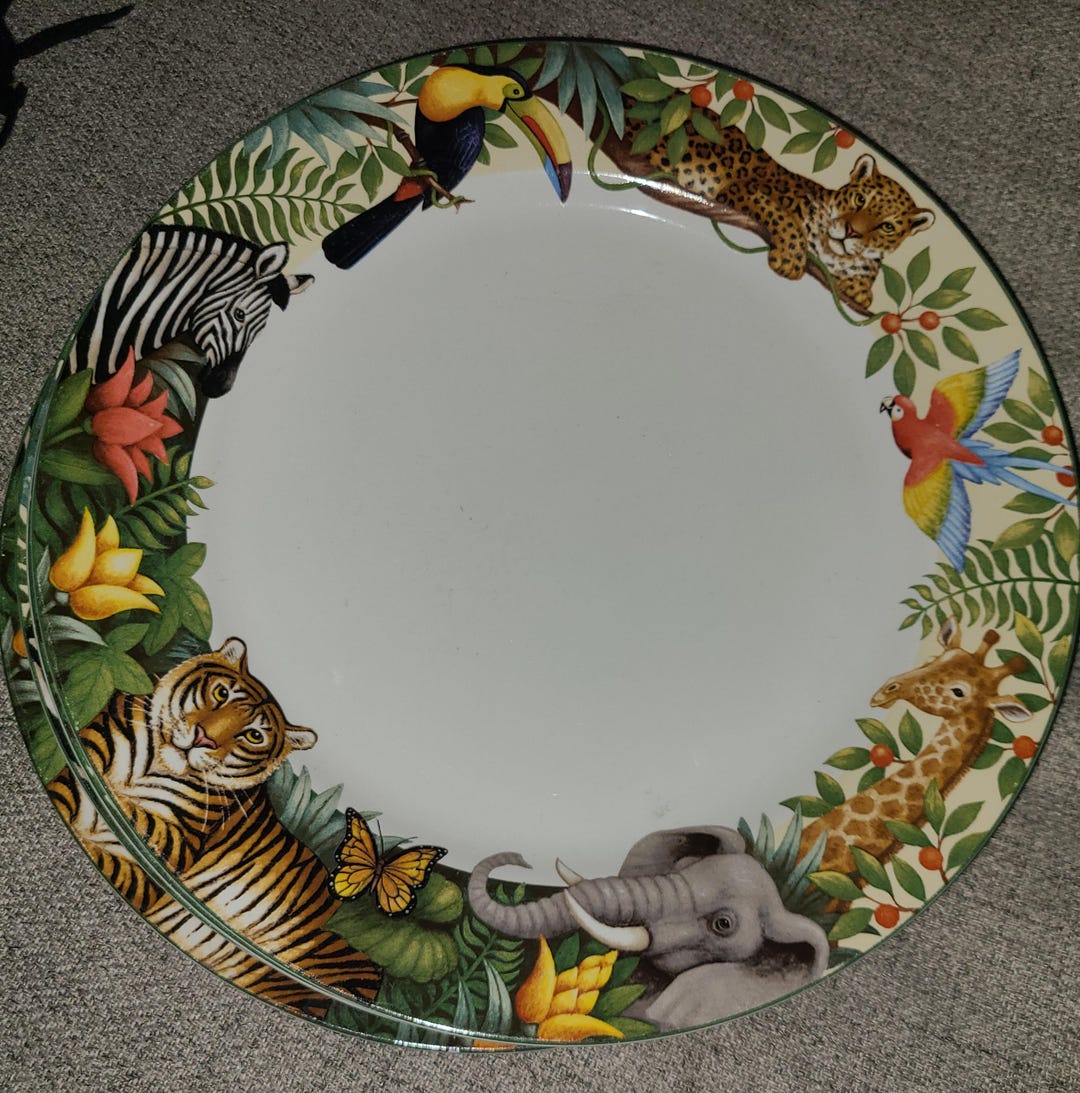 Set of 4 Sakura Jungle Animals Dinner Plates 11 In. Stephanie Stouffer ...