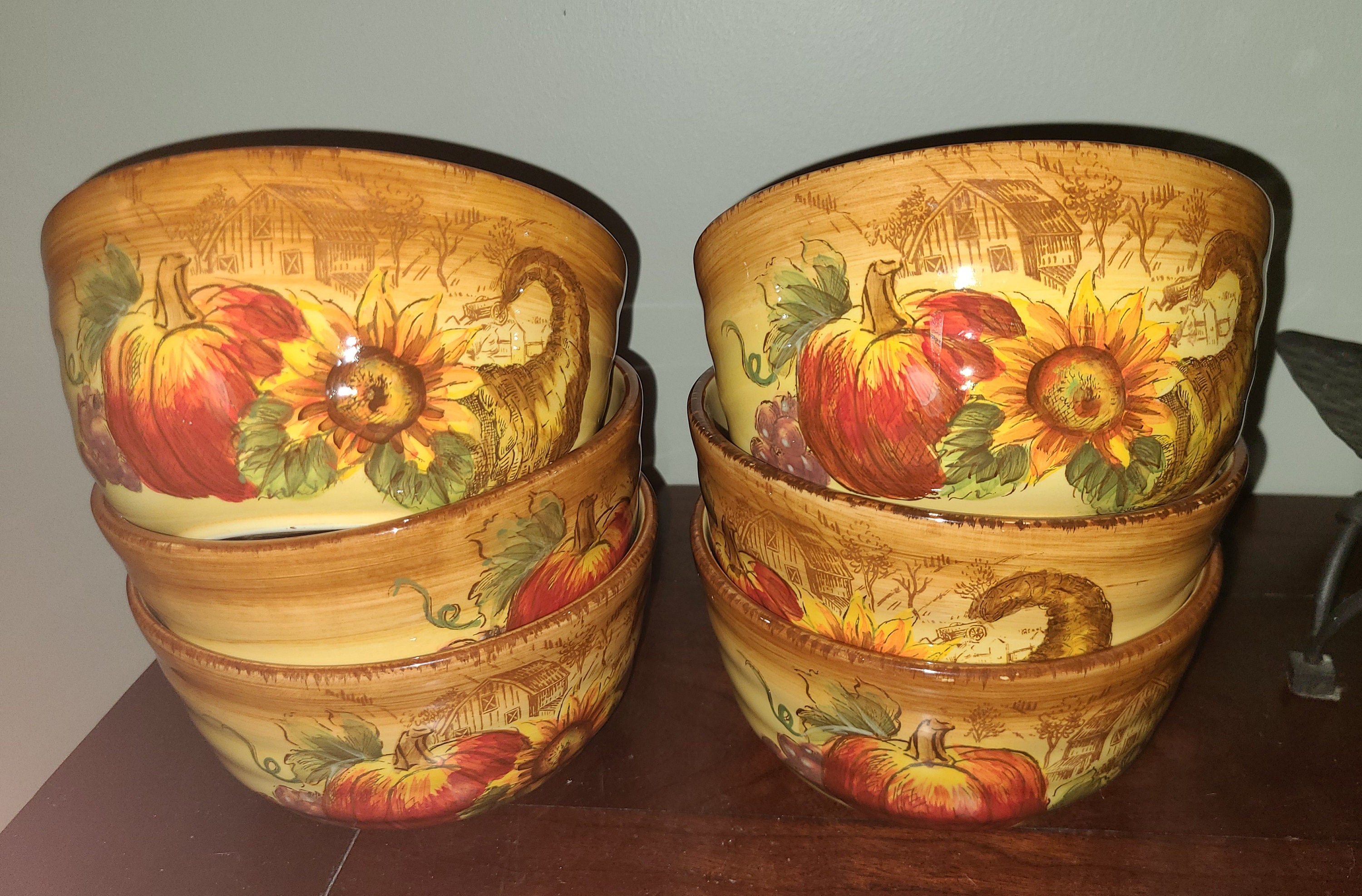 Set of 6 Maxcera Cornucopia Bounty Cereal / Soup Bowls Pumpkins - Etsy