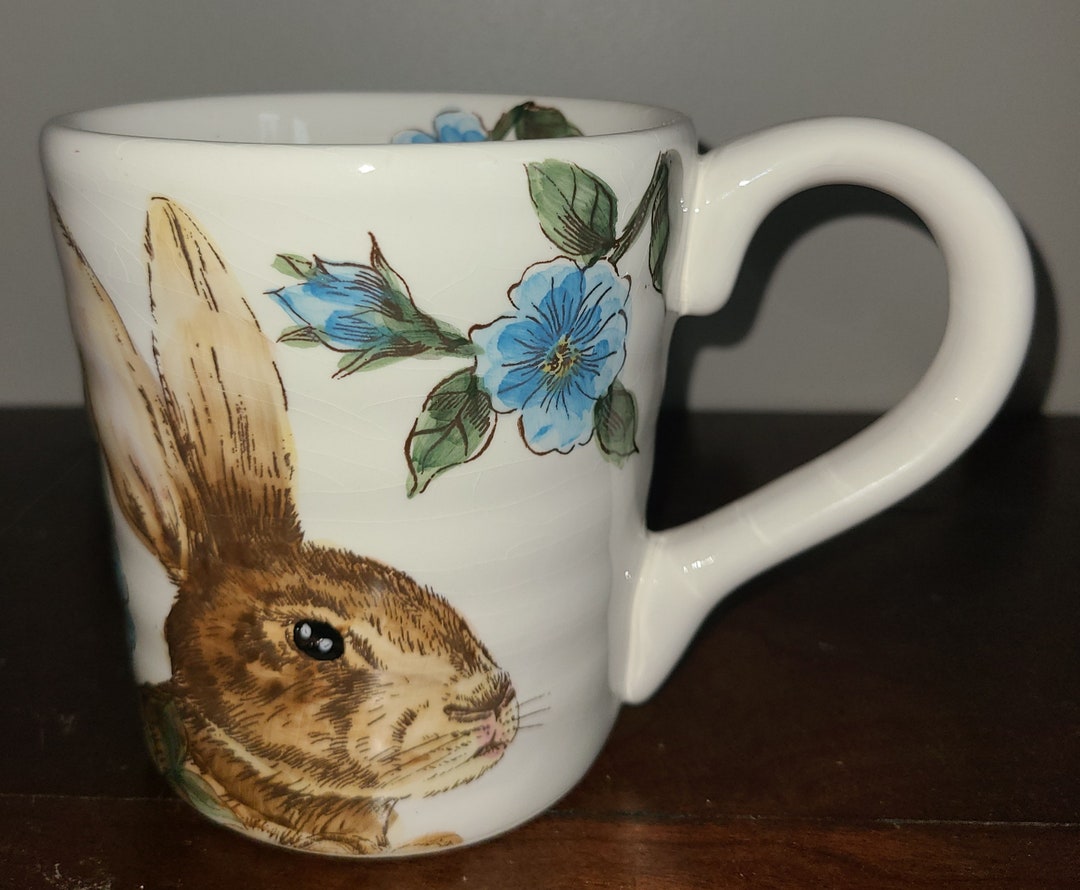 Maxcera Brown Bunny Floral Scalloped Rim Scroll Handle 18 Ounce Mug - Etsy