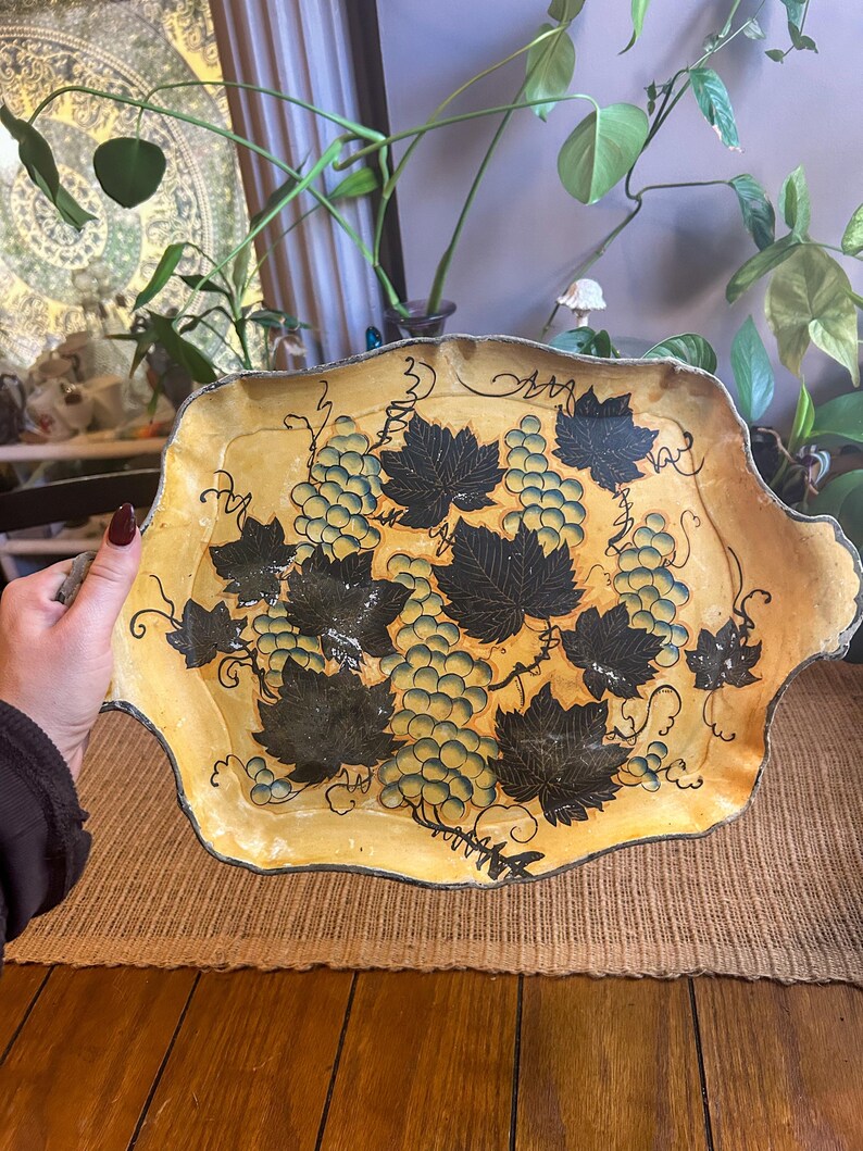 Vintage Paper Mache Leaves and Grapes Tray - Etsy