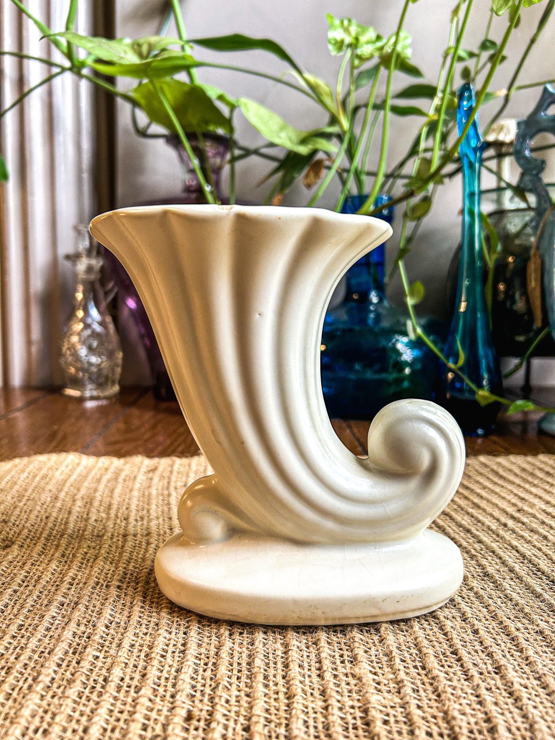 Vintage USA Pottery Cornucopia Vase - Etsy