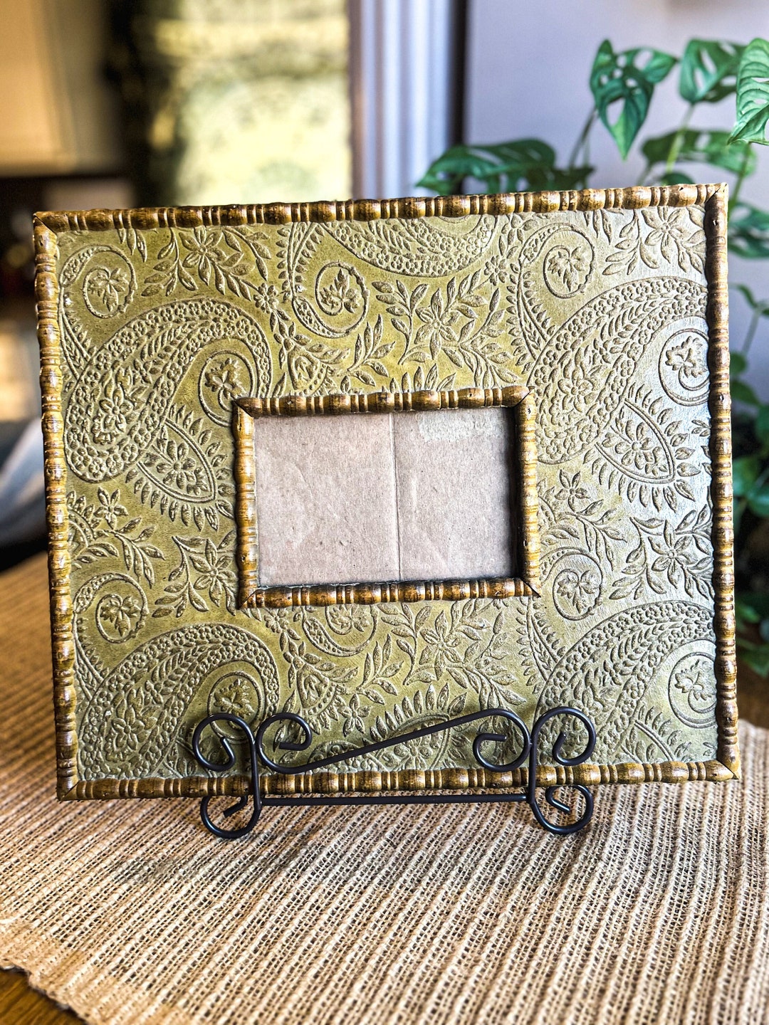 Green Paisley Embossed and Faux Bamboo Border Picture Frame - Etsy