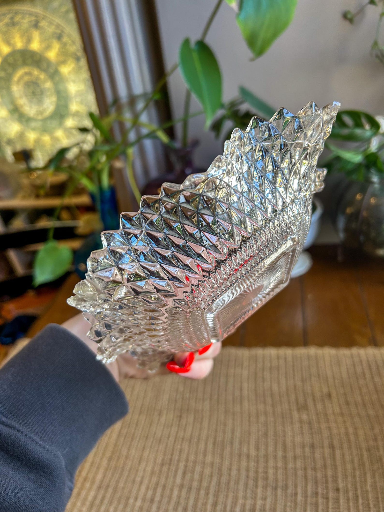 Vintage Federal Glass Square Diamond Point Ruffled Mint Dish - Etsy