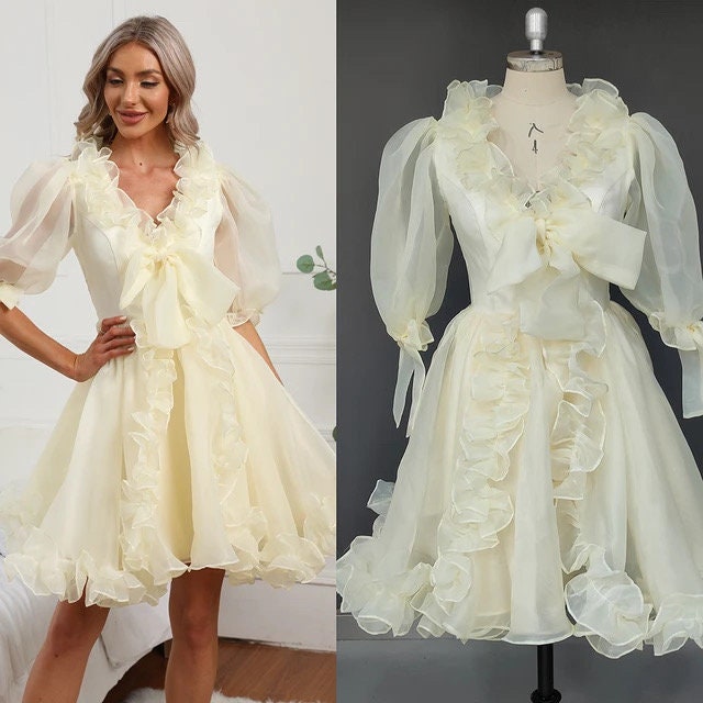 Mini Organza Puff Dress Angel Princess Fairy Wedding Dress Homecoming ...