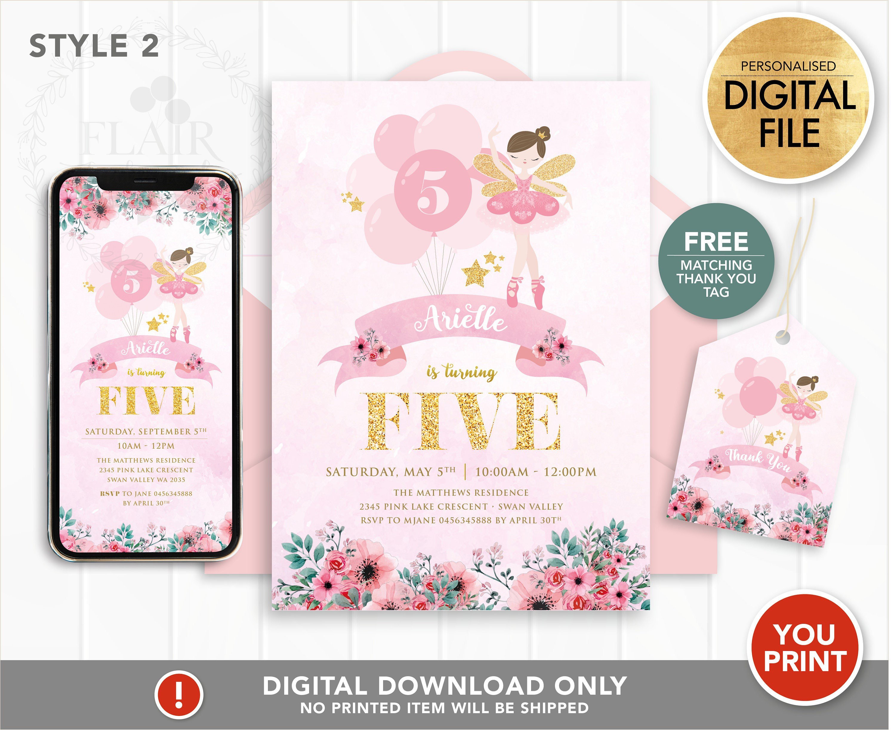 Ballerina Birthday Invitation PRINTABLE , Personalized Birthday ...