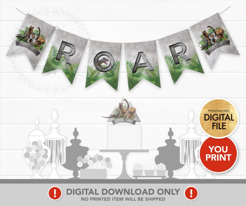 Dinosaur Jurassic Bunting PRINTABLE, Dinosaur Flag Banner, Dinosaur ...
