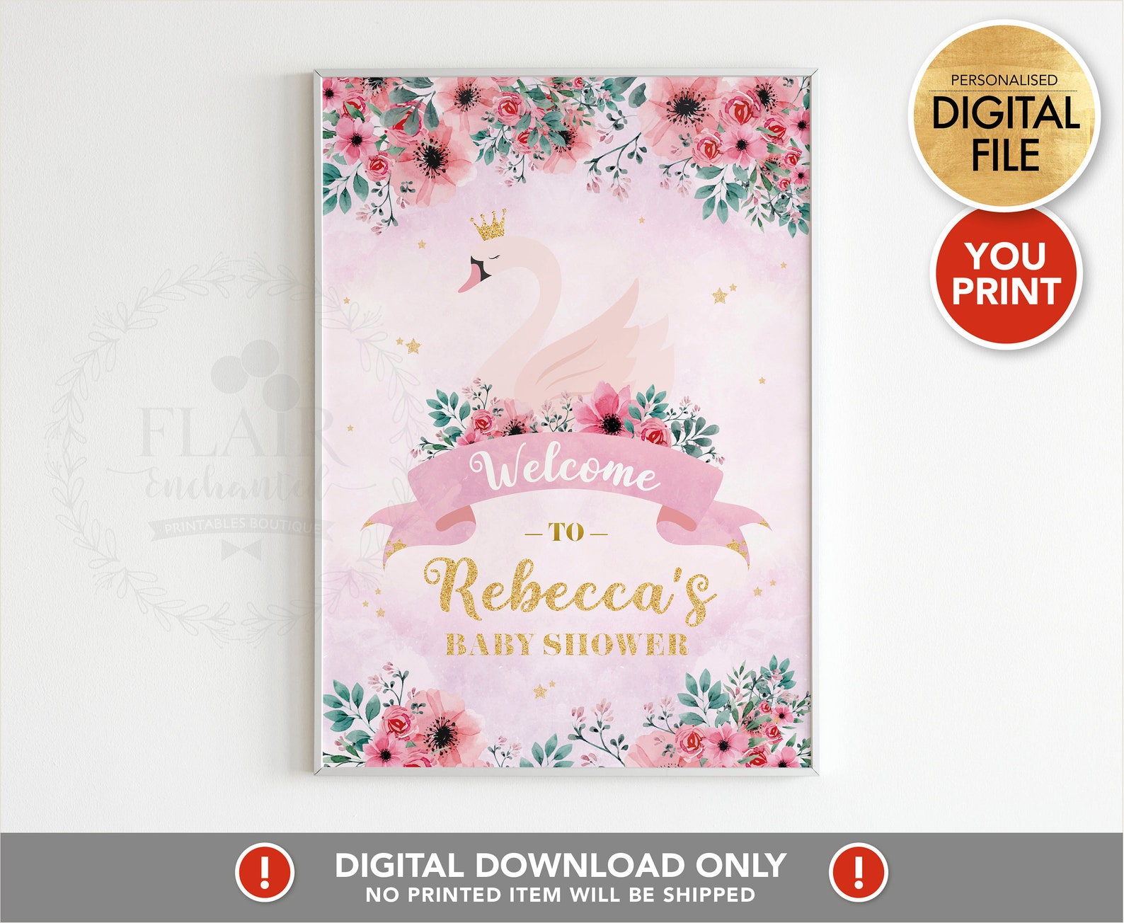 Swan Princess Welcome Sign Poster PRINTABLE, Personalized Welcome Sign ...