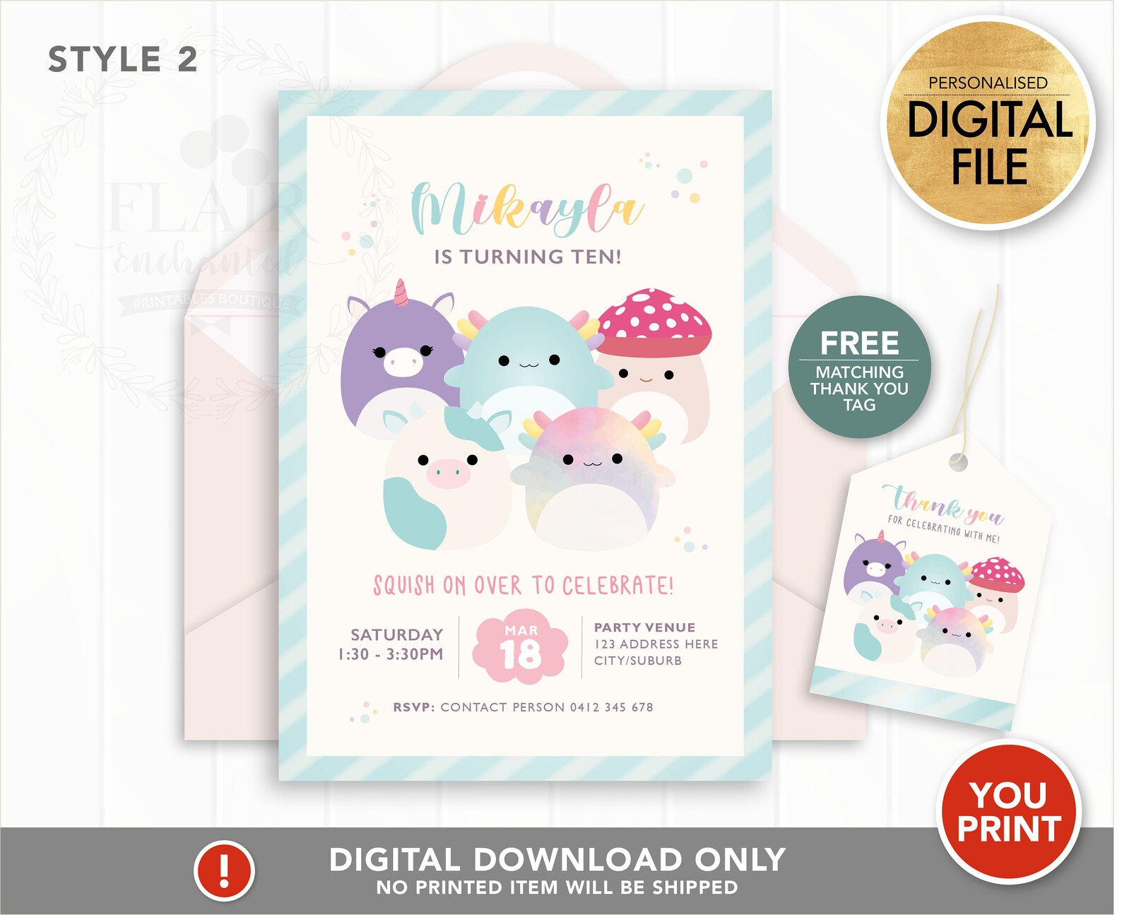 Cute Squishes Personalised Birthday Invitation PRINTABLE, Kawaii ...