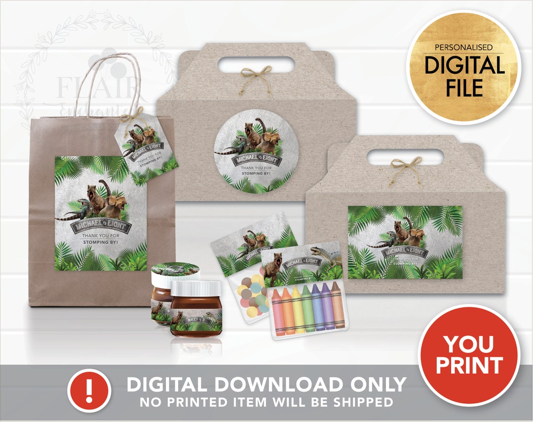 Dinosaur Party Labels PRINTABLE, Favor Tags, Gable Box Label, Gift Bag ...