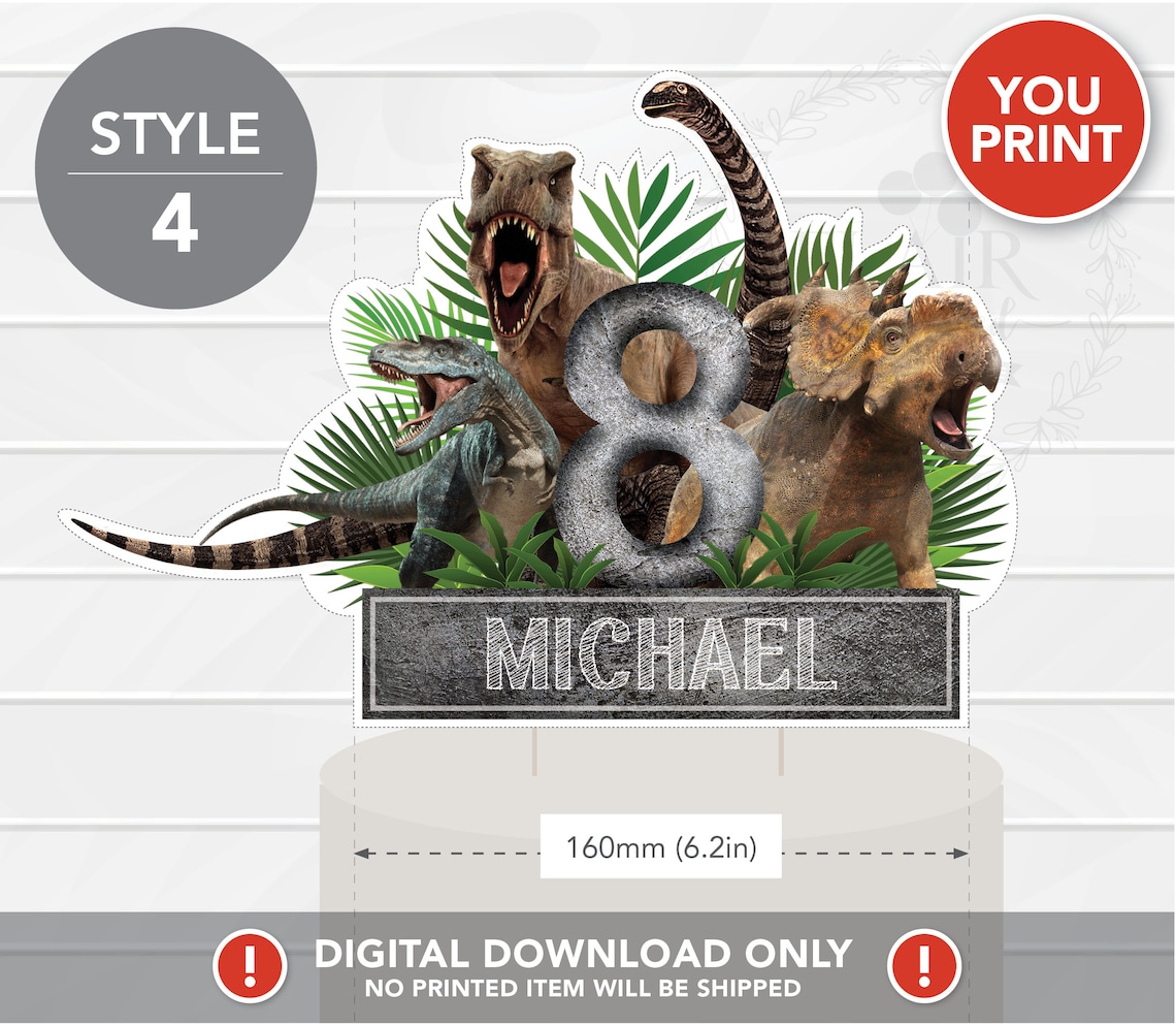 Dinosaur Jurassic Cake Topper PRINTABLE, Dinosaur Cake Decoration ...