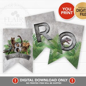 Dinosaur Jurassic Bunting PRINTABLE, Dinosaur Flag Banner, Dinosaur ...