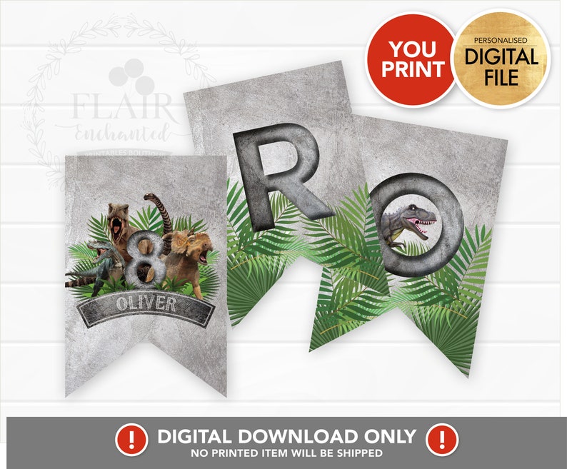 Dinosaur Jurassic Bunting PRINTABLE, Dinosaur Flag Banner, Dinosaur ...