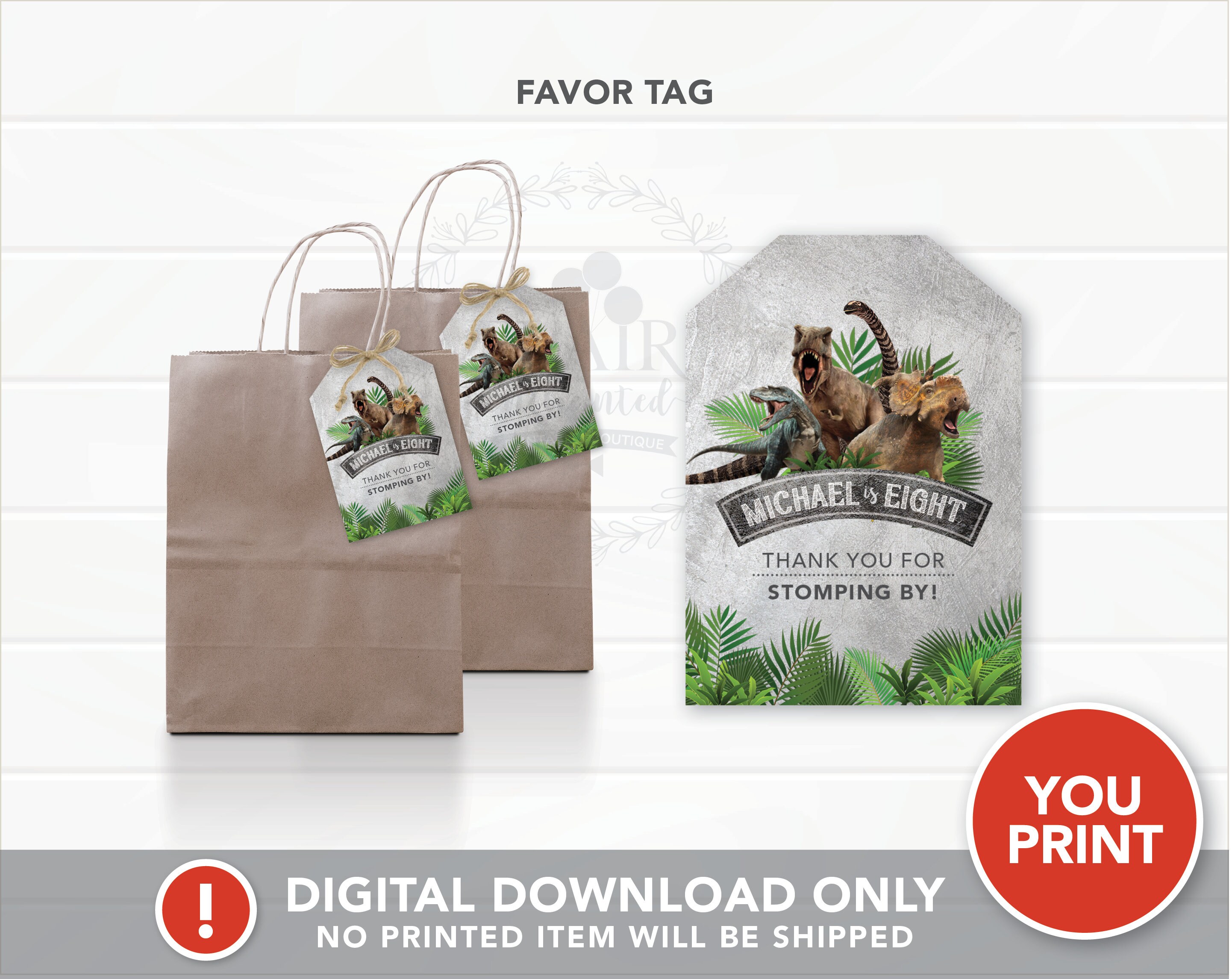Dinosaur Party Labels PRINTABLE, Favor Tags, Gable Box Label, Gift Bag ...