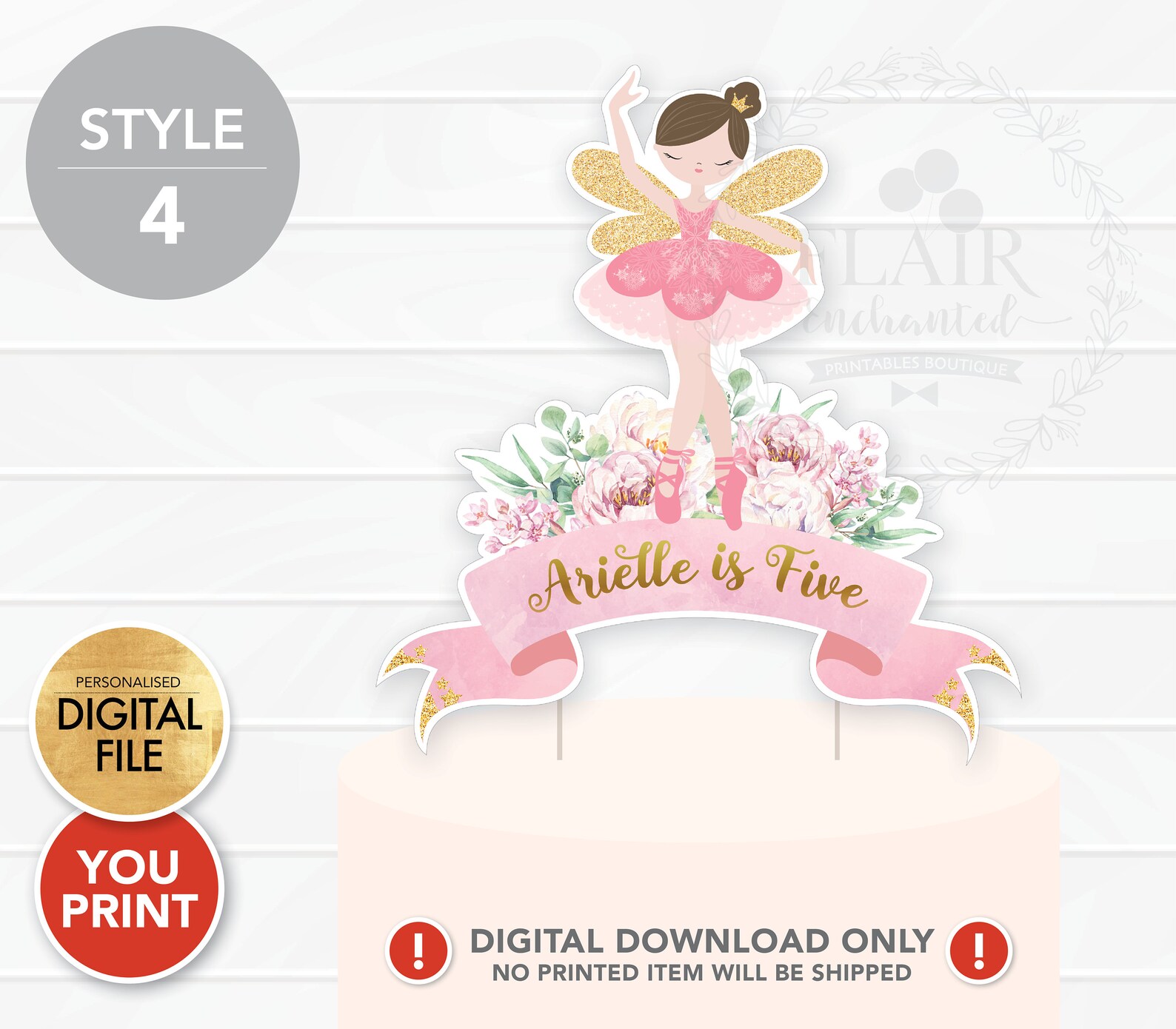 Ballerina Cake Topper PRINTABLE, Ballerina Cake Decoration, Custom Cake ...