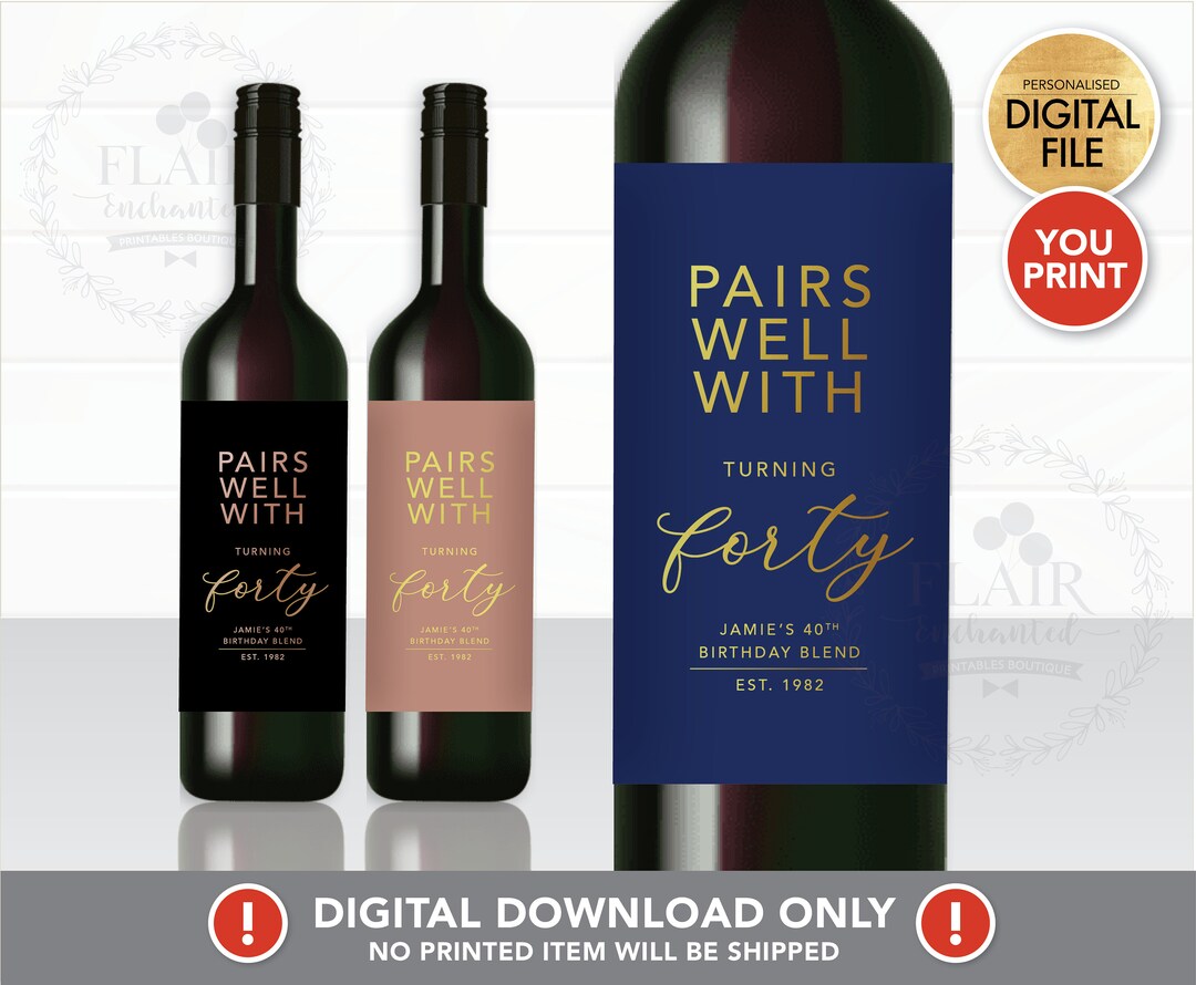 Pairs Well With Wine Label PRINTABLE Personalized Age - Etsy
