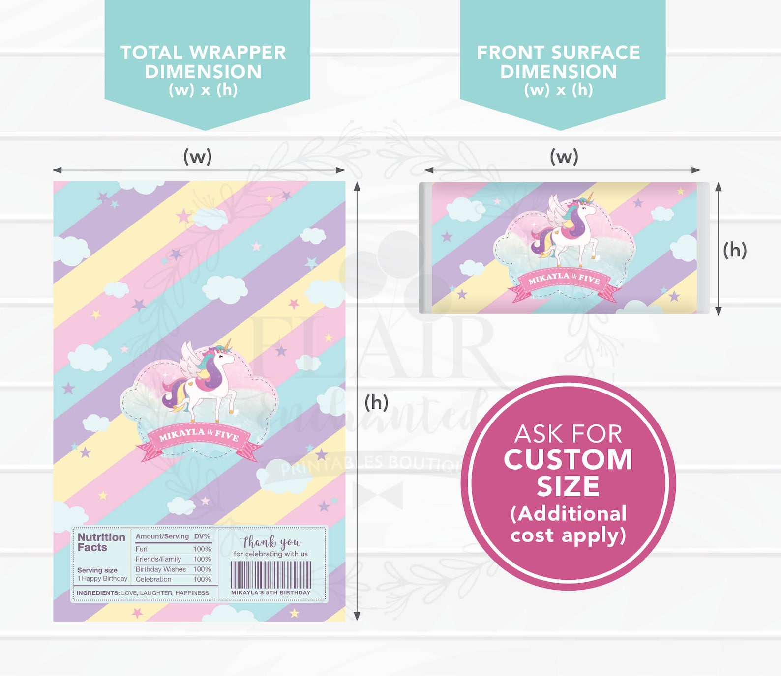 Unicorn Rainbow Chocolate Bar Wrapper PRINTABLE, Candy Bar Wrapper ...