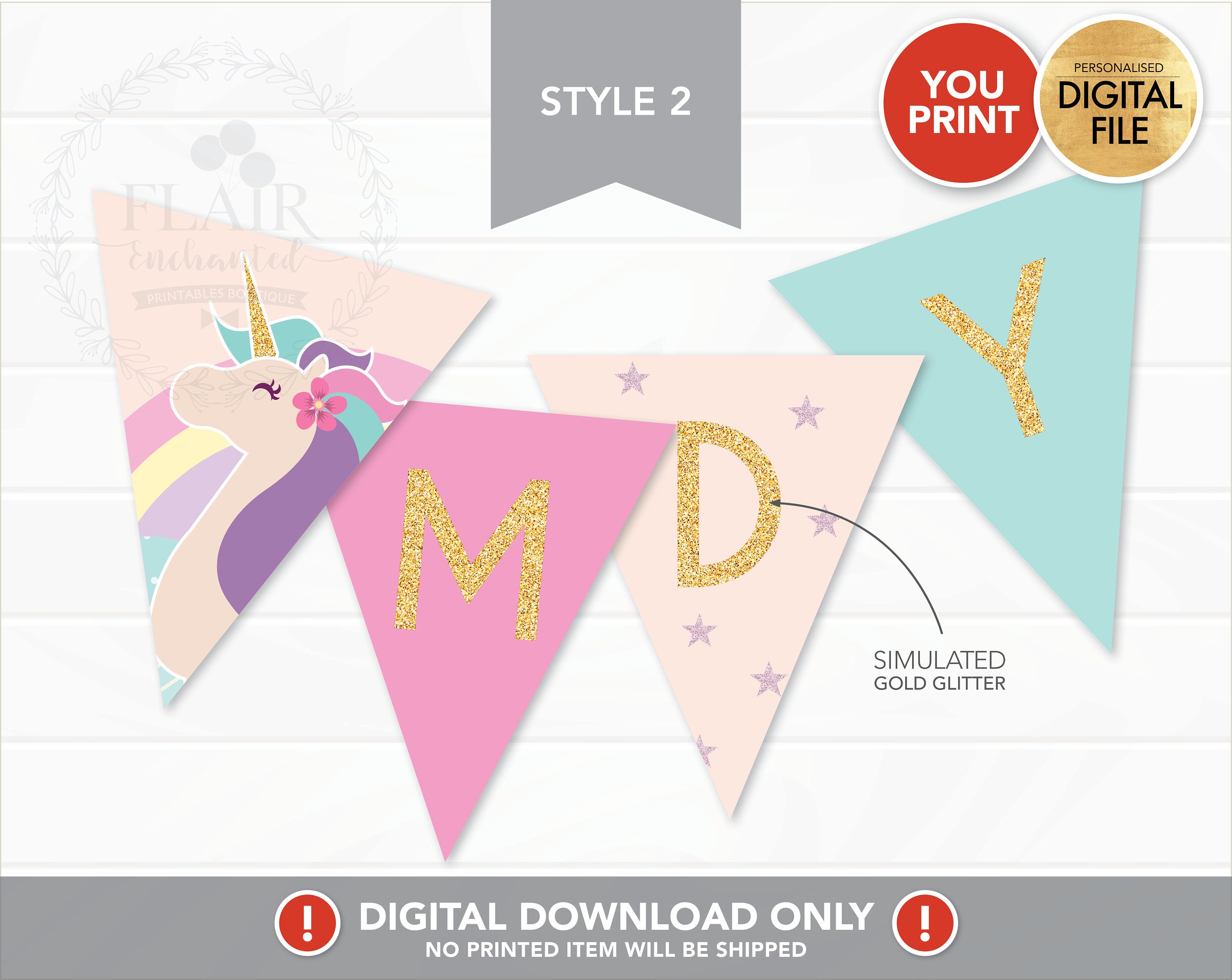 Unicorn Rainbow Bunting Flag Banner PRINTABLE, Unicorn Pony Party ...