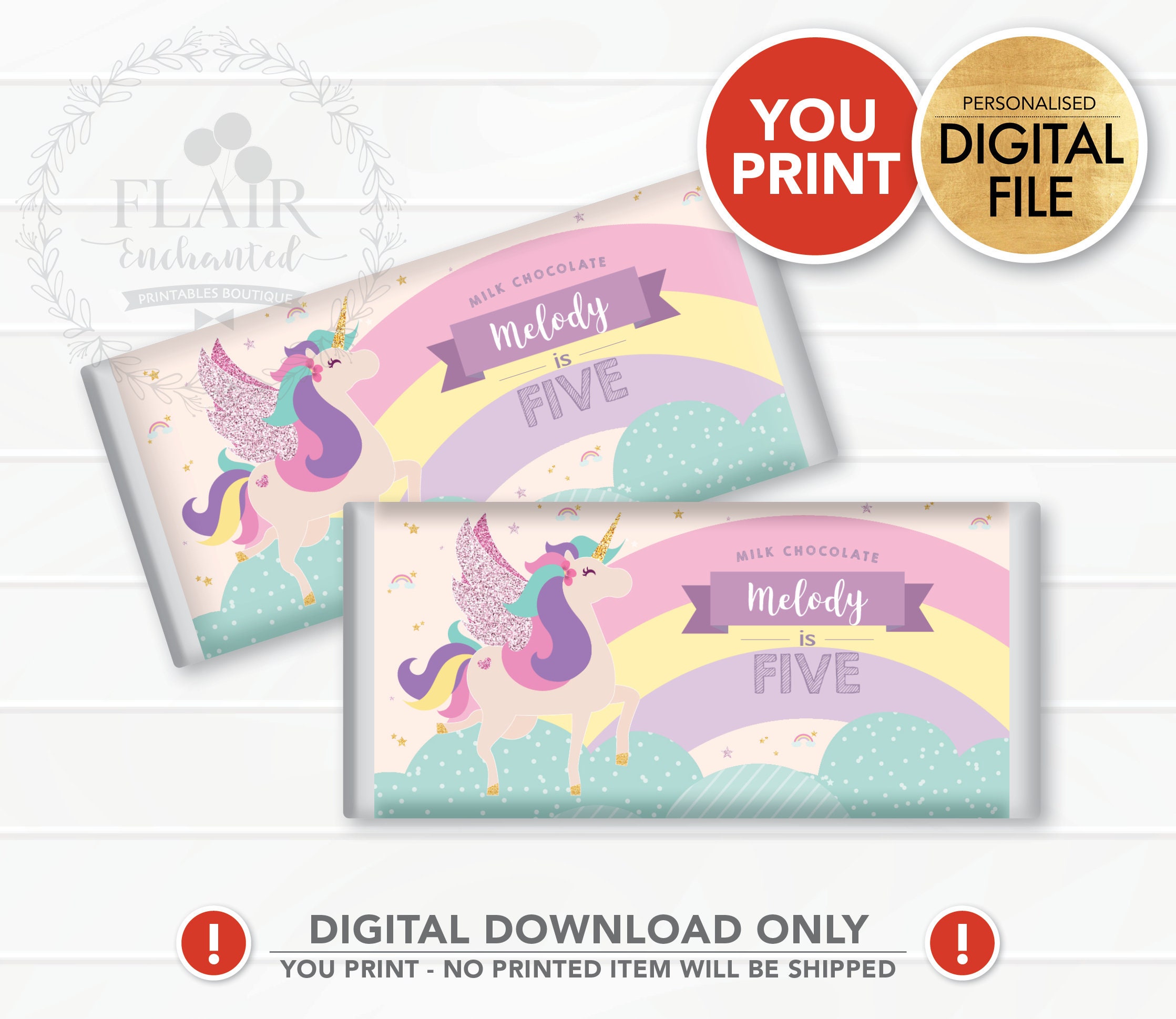 DIGITAL Unicorn Chocolate Bar Wrapper, Candy Bar Wrapper, Personalized ...