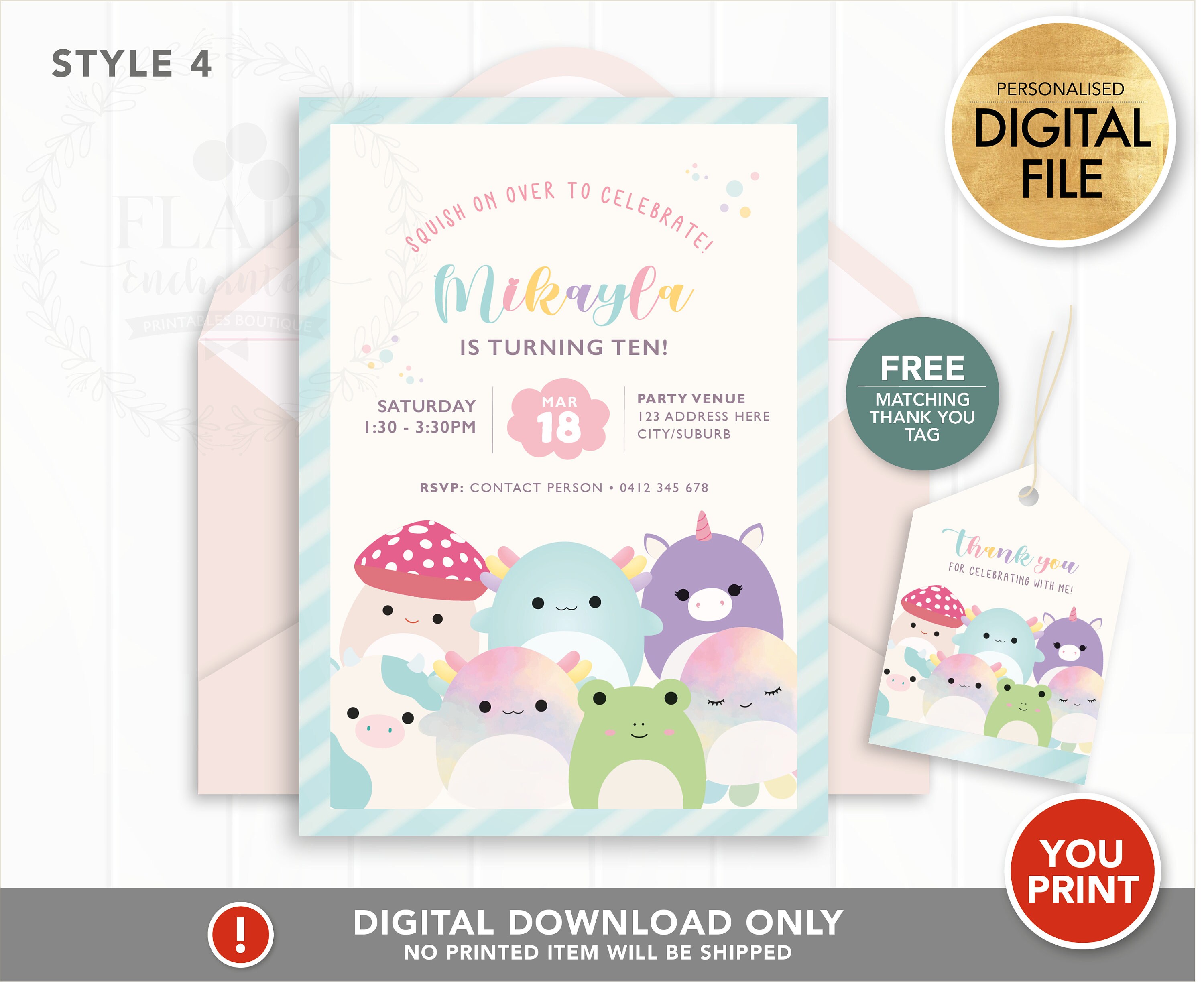 Cute Squishes Personalised Birthday Invitation PRINTABLE, Kawaii ...