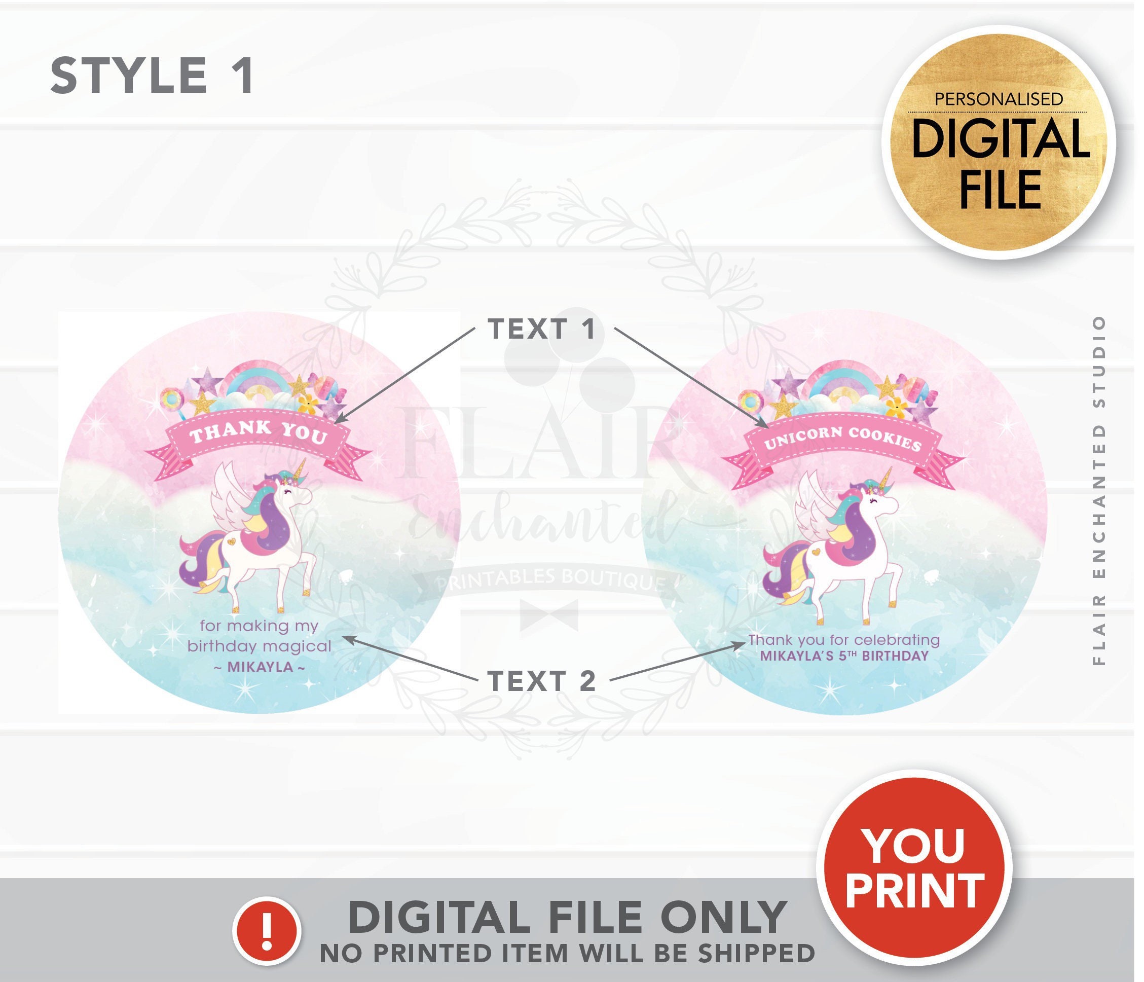 DIGITAL Unicorn Favor Label, Thank You Tag, Favor Sticker, Loot Bag ...