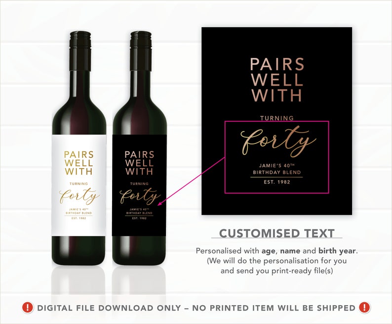Pairs Well With Wine Label PRINTABLE - Personalized Age | Champagne ...
