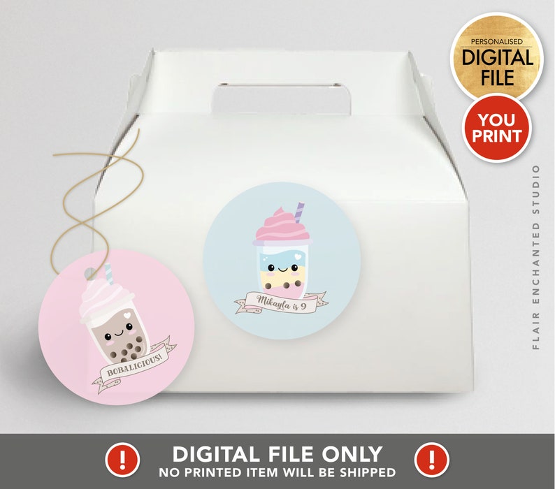 Boba Bubble Tea Unicorn Cupcake Toppers PRINTABLE, Kawaii Party Labels ...