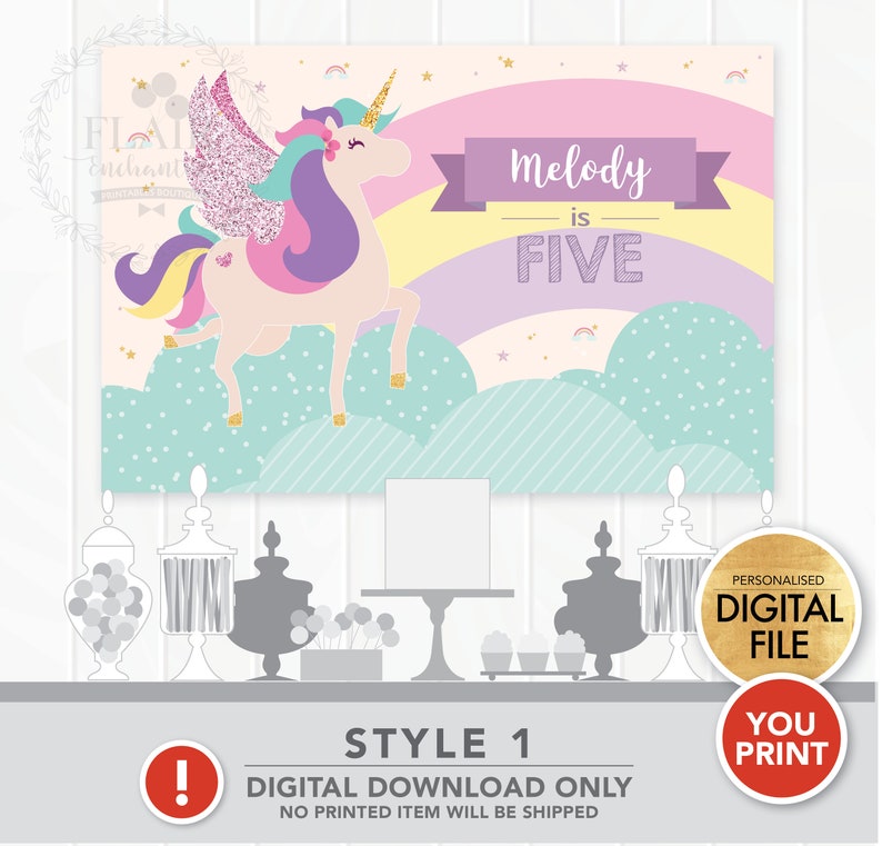 DIGITAL Unicorn Backdrop Poster, Birthday Party Decoration, Unicorn ...