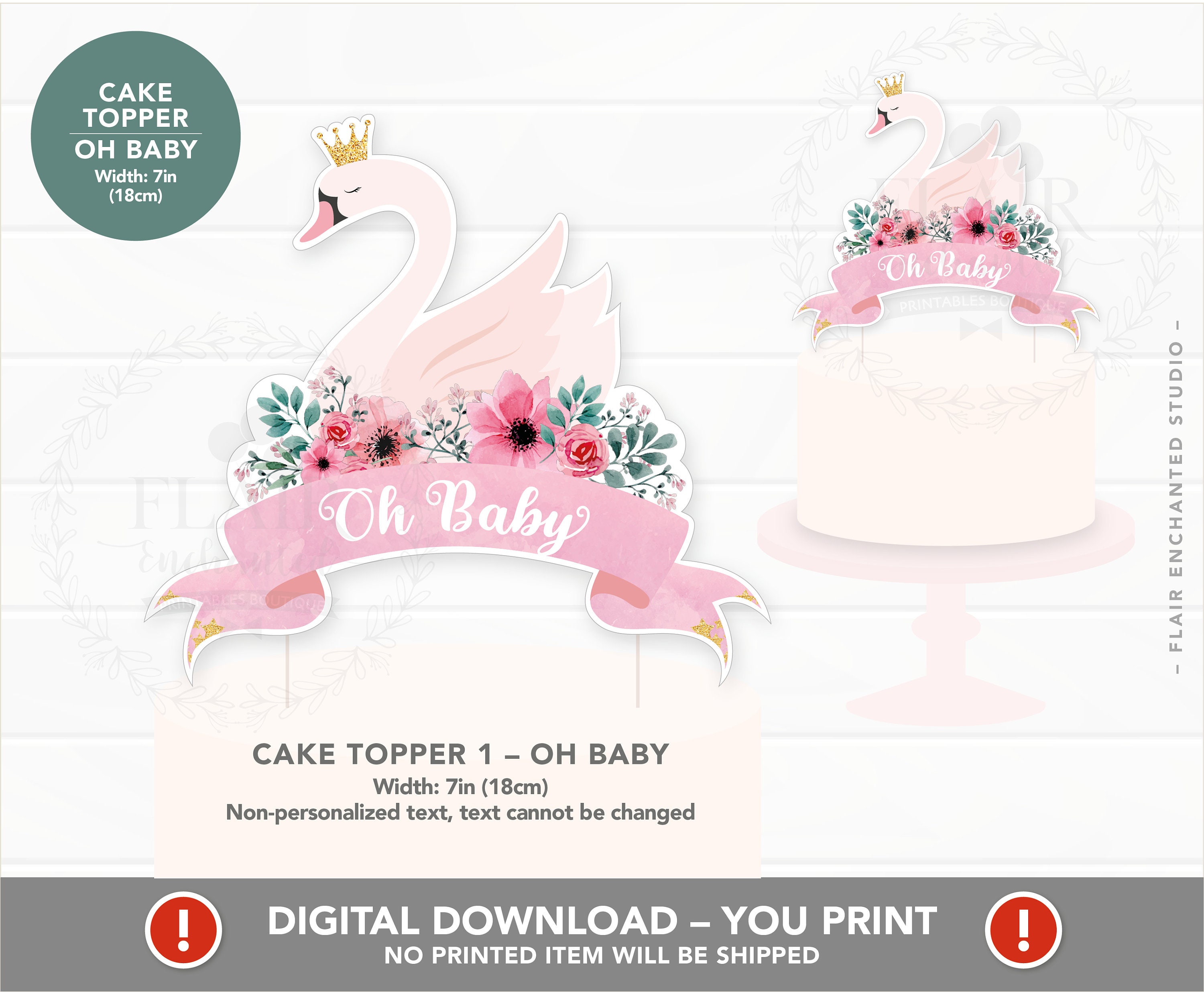 Swan Princess Baby Shower Invitation PRINTABLE , Cake Topper, Favor ...