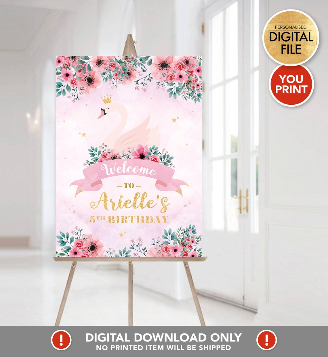 Swan Princess Welcome Sign Poster PRINTABLE, Personalized Welcome Sign ...