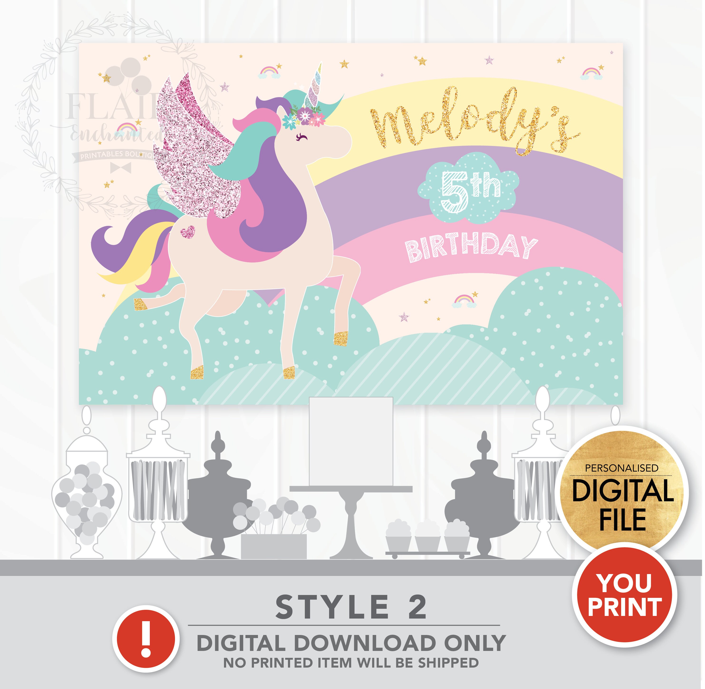DIGITAL Unicorn Backdrop Poster, Birthday Party Decoration, Unicorn ...