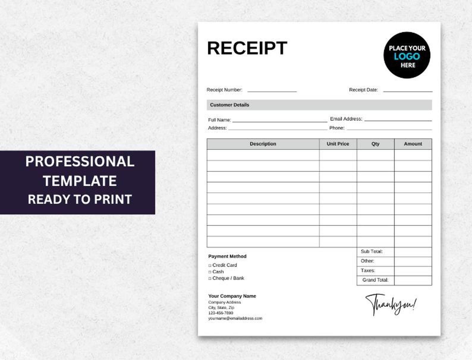 Editable Receipt Template for Small Business | Printable Receipt Form ...