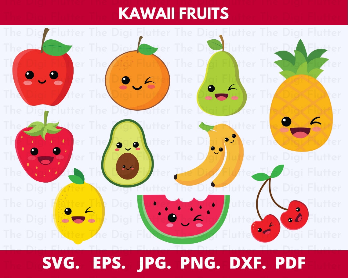 Fruits Clip Art, Fruits Png, Fruits Clipart, Kawaii Fruits Png, Kawaii ...