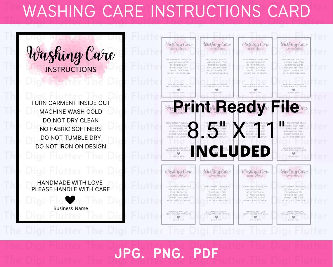 Washing Card, Washing Care Card, Washing Card Instructions, Care Card ...