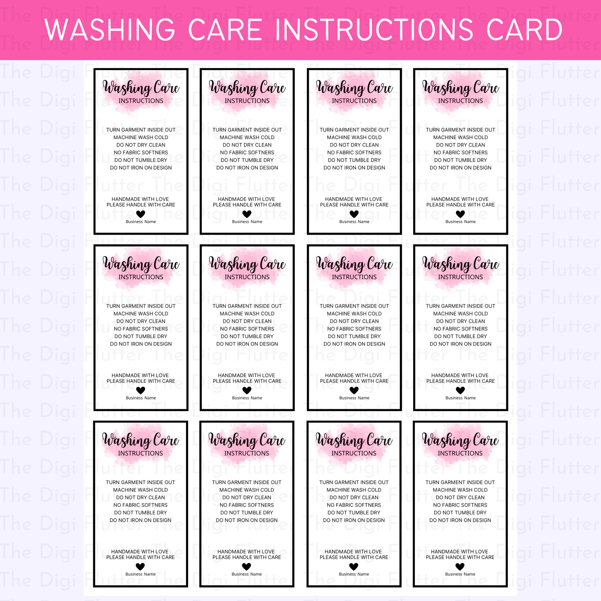 Washing Card, Washing Care Card, Washing Card Instructions, Care Card ...