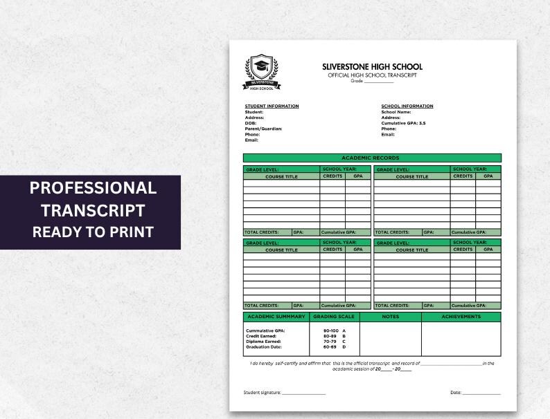 Editable Homeschool Transcript Template | Printable High School Record ...