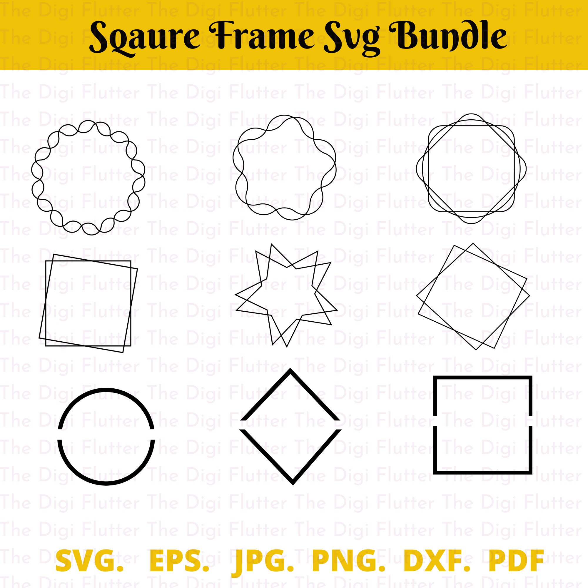 Geometric Frame Cricut Svg, Square Frame Png, Split Circle Svg, Square ...